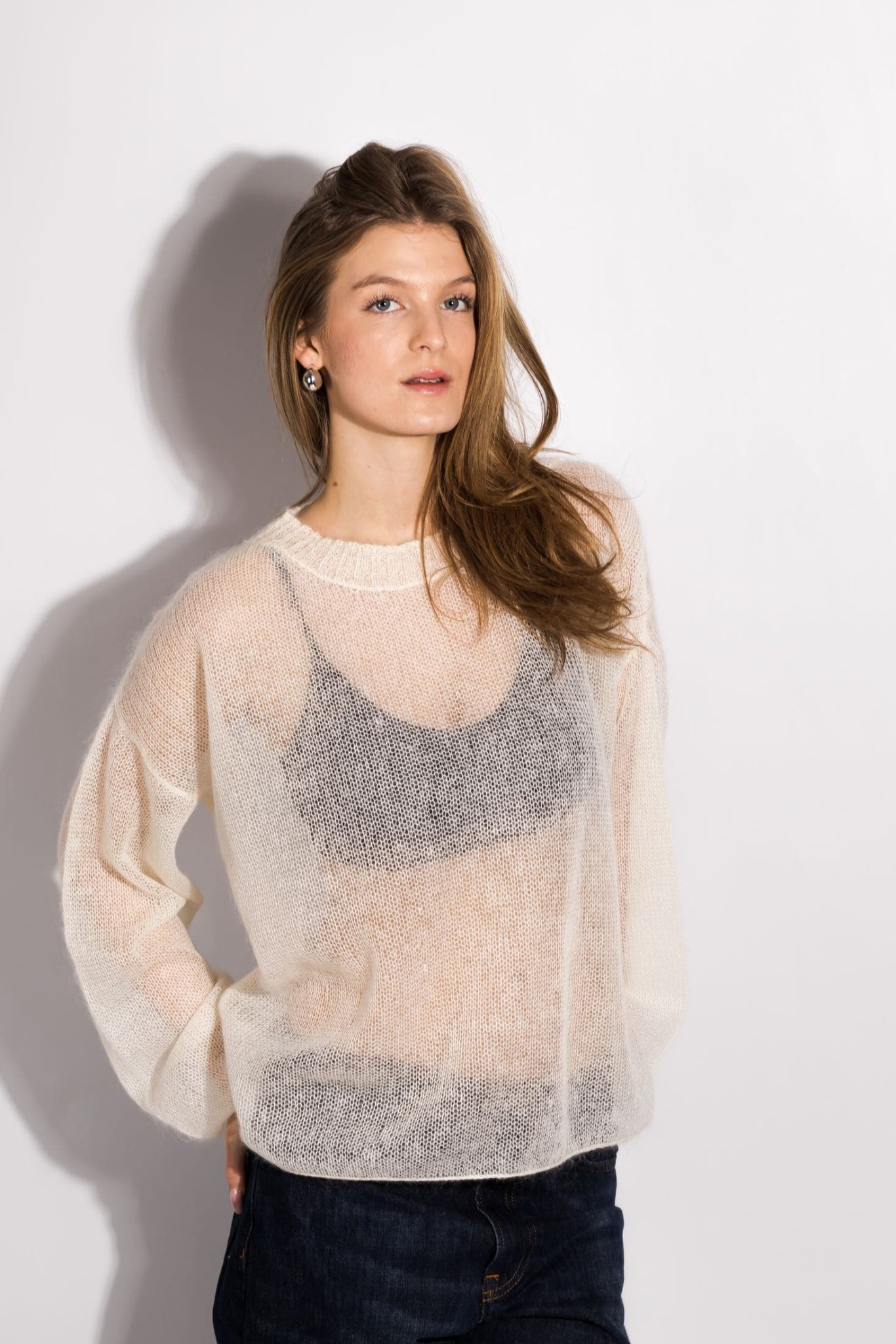 White Sheer Mohair Sweater CLAUDIA – Lightweight Oversized Knit ...