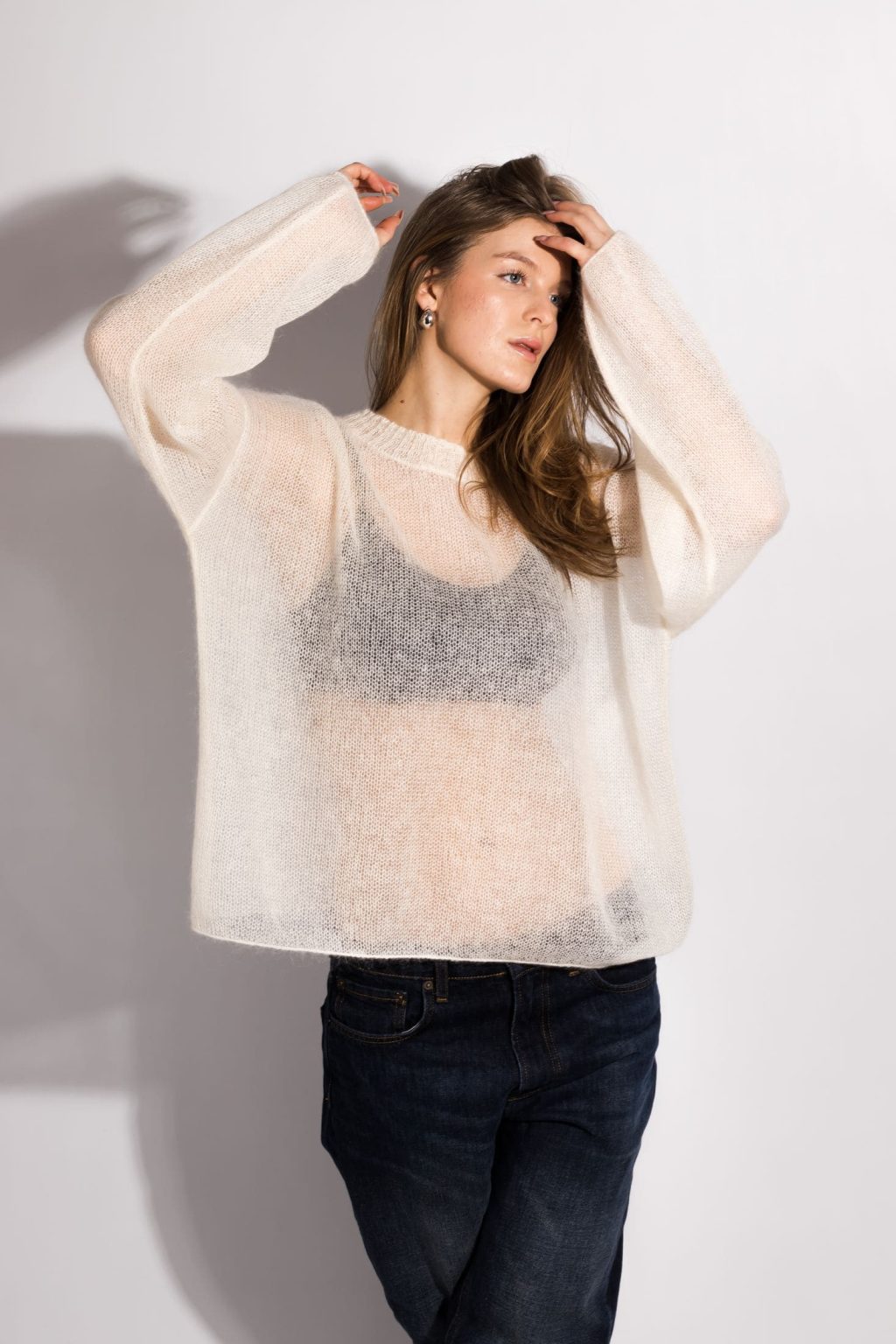 White Sheer Mohair Sweater CLAUDIA – Lightweight Oversized Knit ...