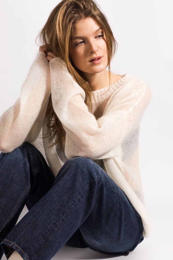 White Sheer Mohair Sweater CLAUDIA – Lightweight Oversized Knit ...