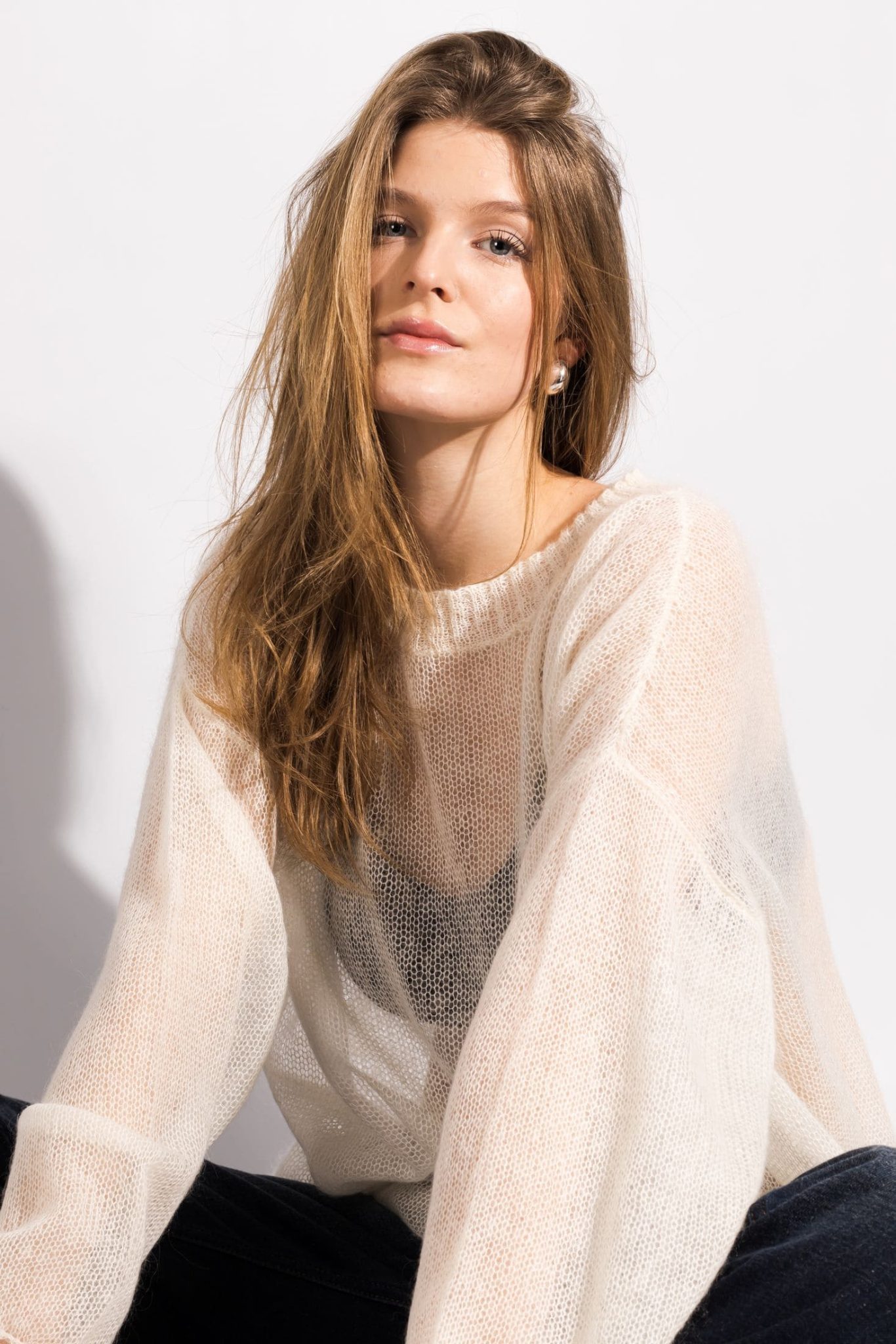 White Sheer Mohair Sweater CLAUDIA – Lightweight Oversized Knit ...