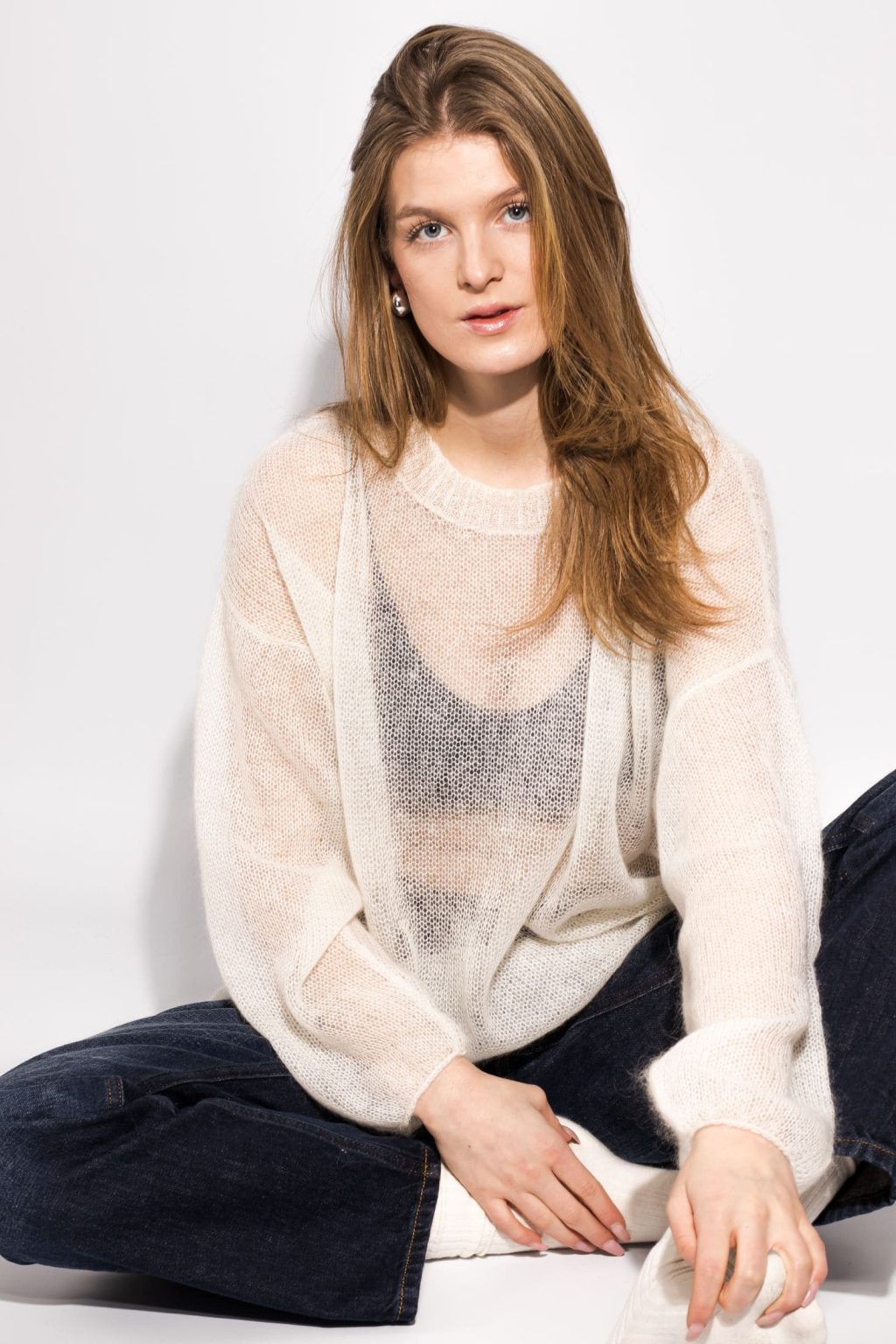 White Sheer Mohair Sweater CLAUDIA – Lightweight Oversized Knit ...